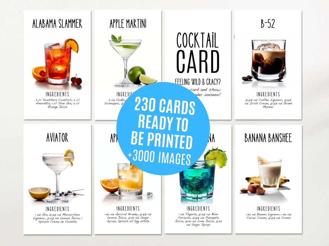 Cocktail Recipe Cards Template 230 Editable Drink Recipe Cards Instant ...