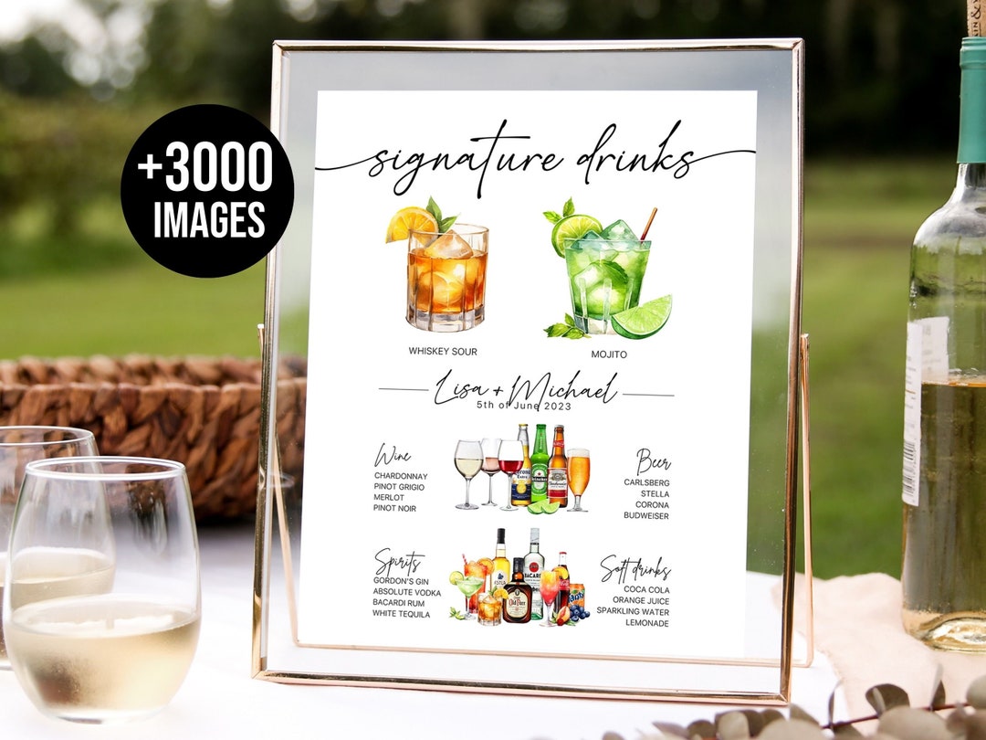 Signature Drinks Sign Bar Menu Template Wedding Bar Menu Cocktail Bar ...