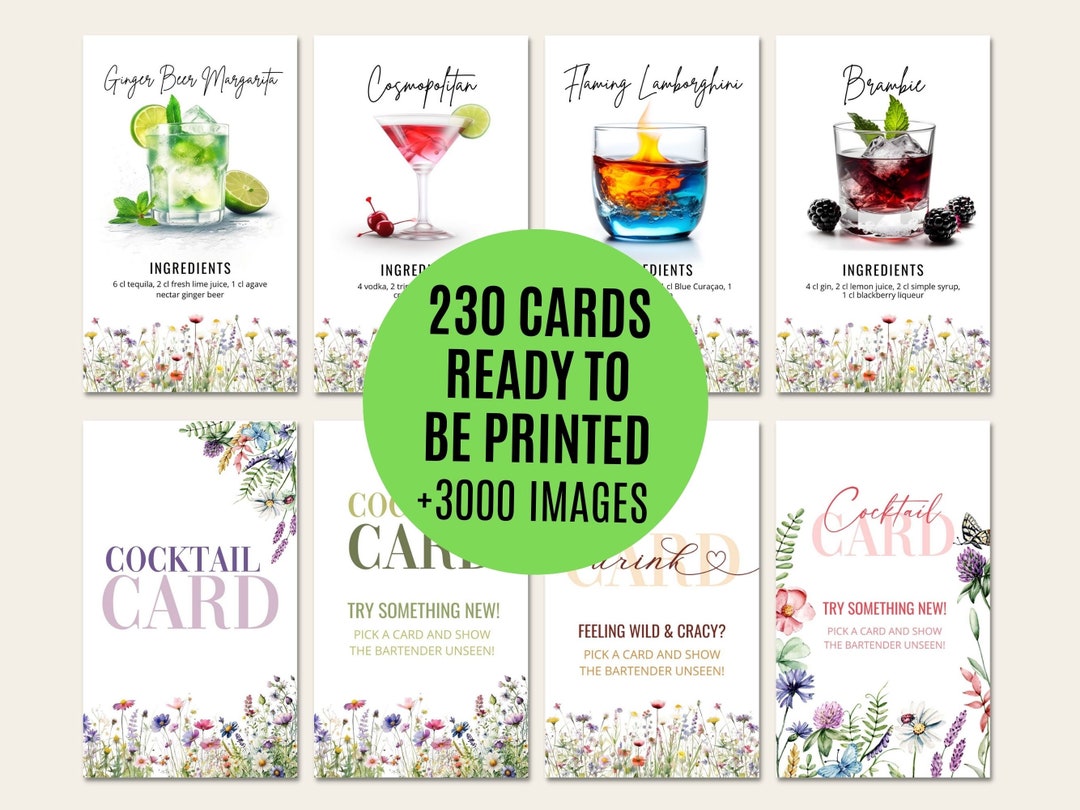 Cocktail Recipe Cards Template 230 Editable Drink Recipe Cards Instant ...