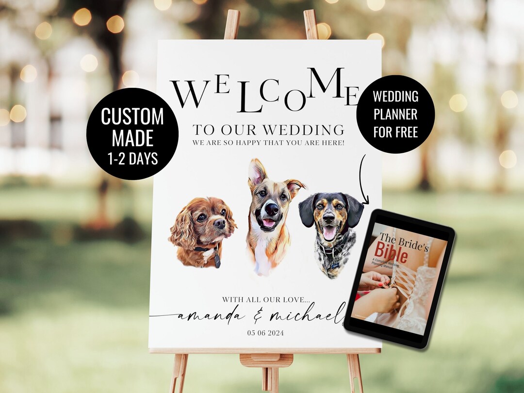 Custom Pet Welcome Sign Wedding Welcome Sign Dog Portrait Sign Pet ...