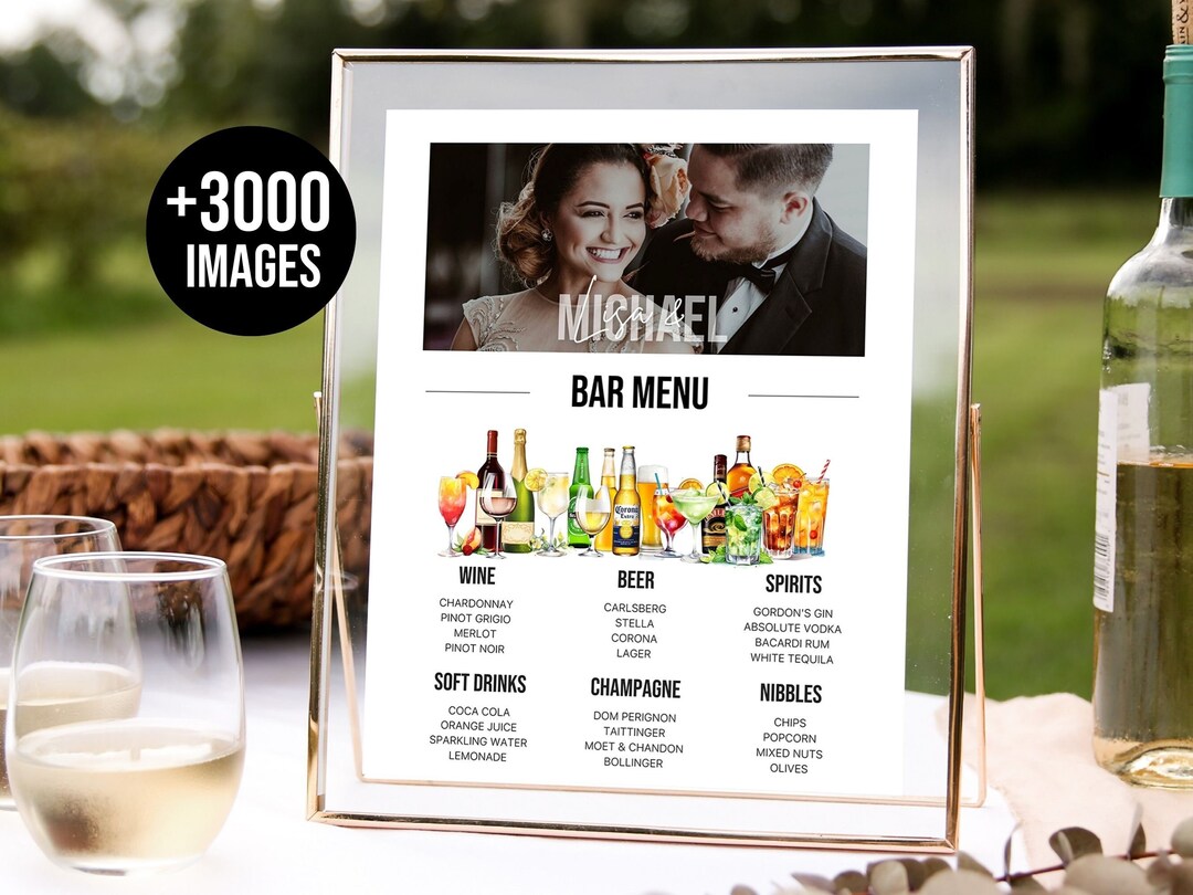 Bar Menu With Photo Portrait Drink Menu Template Wedding Bar Sign With ...