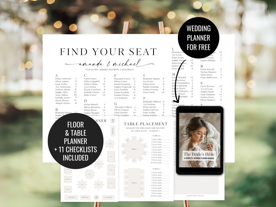 Wedding Seating Chart Wedding Checklists Seating Sign Alphabetical ...