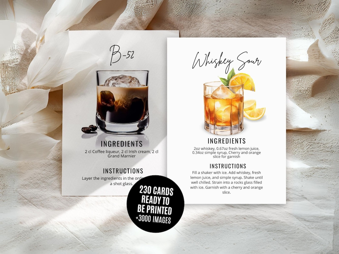 Drink Recipe Card Cocktail Recipe Card Template Instant Download ...