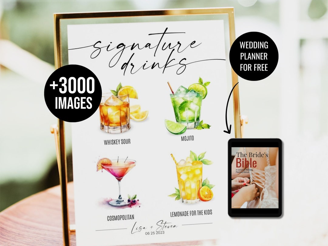 Signature Drinks, His and Her Drinks, Wedding Bar Sign, Bar Menu Sign ...