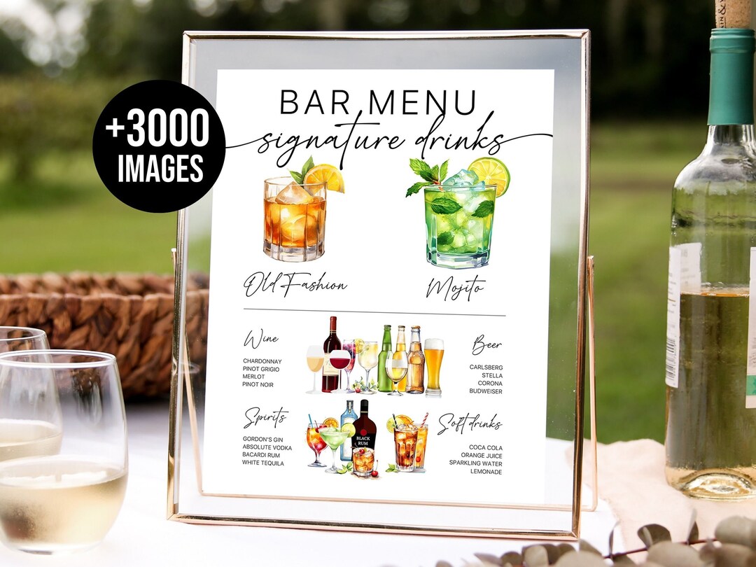 Bar Menu Template Signature Drinks Sign Minimalist Printable Bar Menu ...