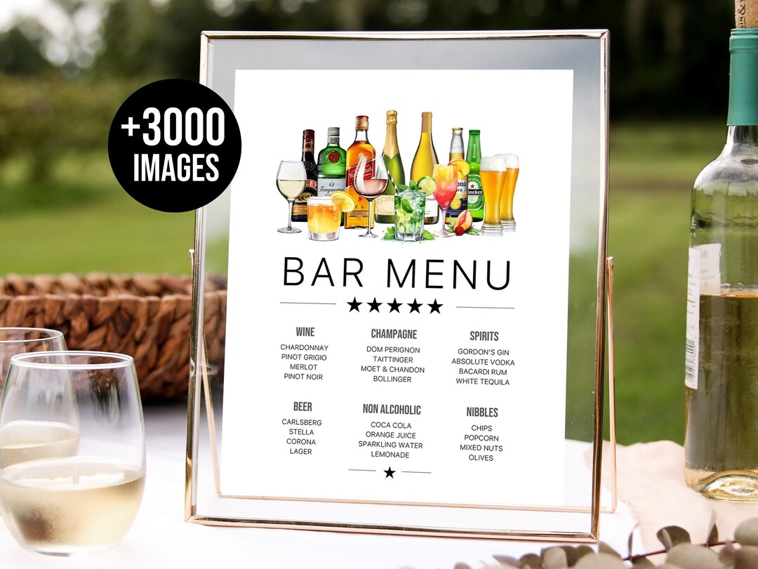 Bar Menu Template, Minimalist Printable Bar Menu, Modern Editable Drink ...