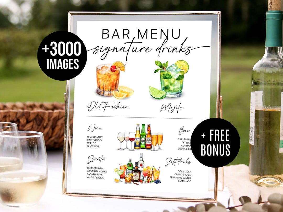 Editable Bar Menu Template: 3000+ Drink Images (canva PDF Download) - Etsy
