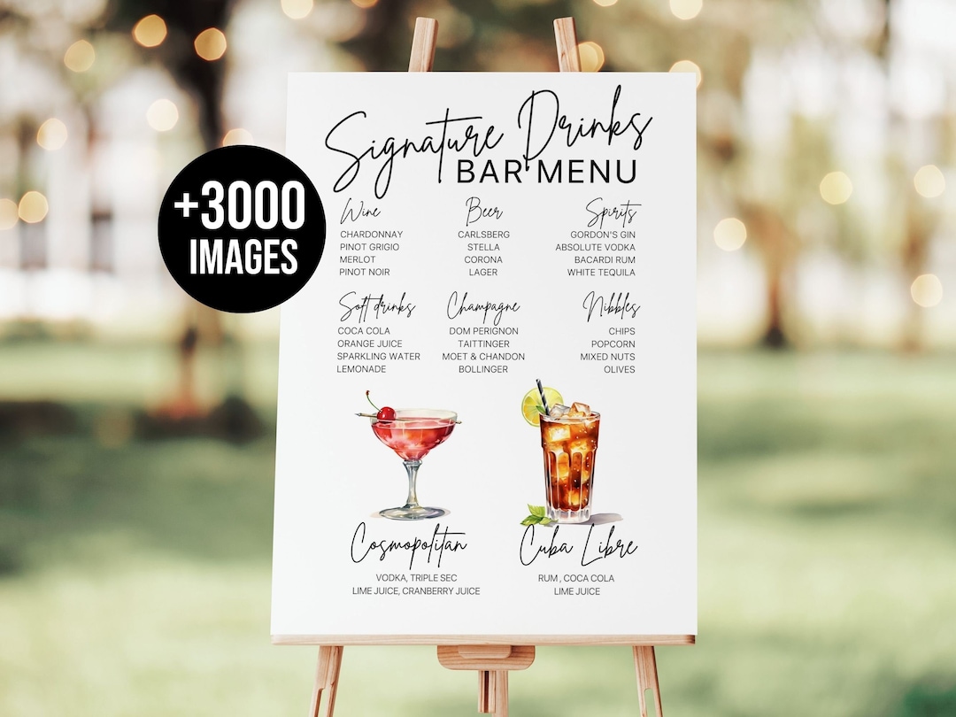 Signature Drink Sign, Bar Menu Template, Minimalist Printable Bar Menu ...