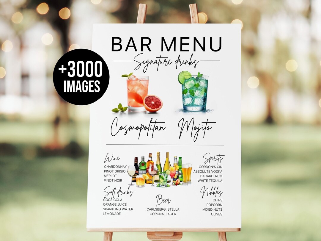 Signature Drinks Sign, Bar Menu Template, Modern Editable Drink Menu ...