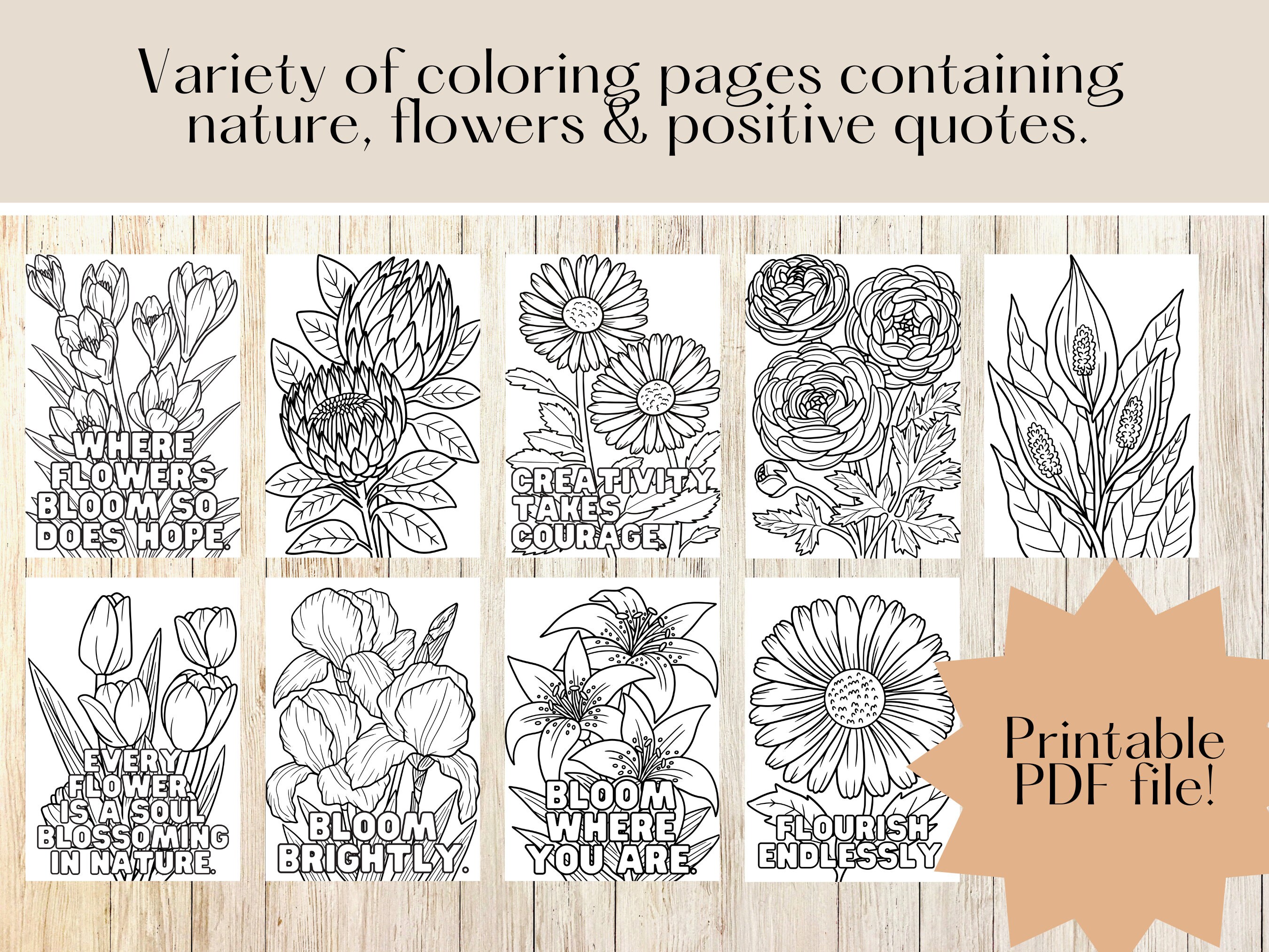 Nature & Positive Quotes Coloring Pages Pdf Printable, Coloring Book ...