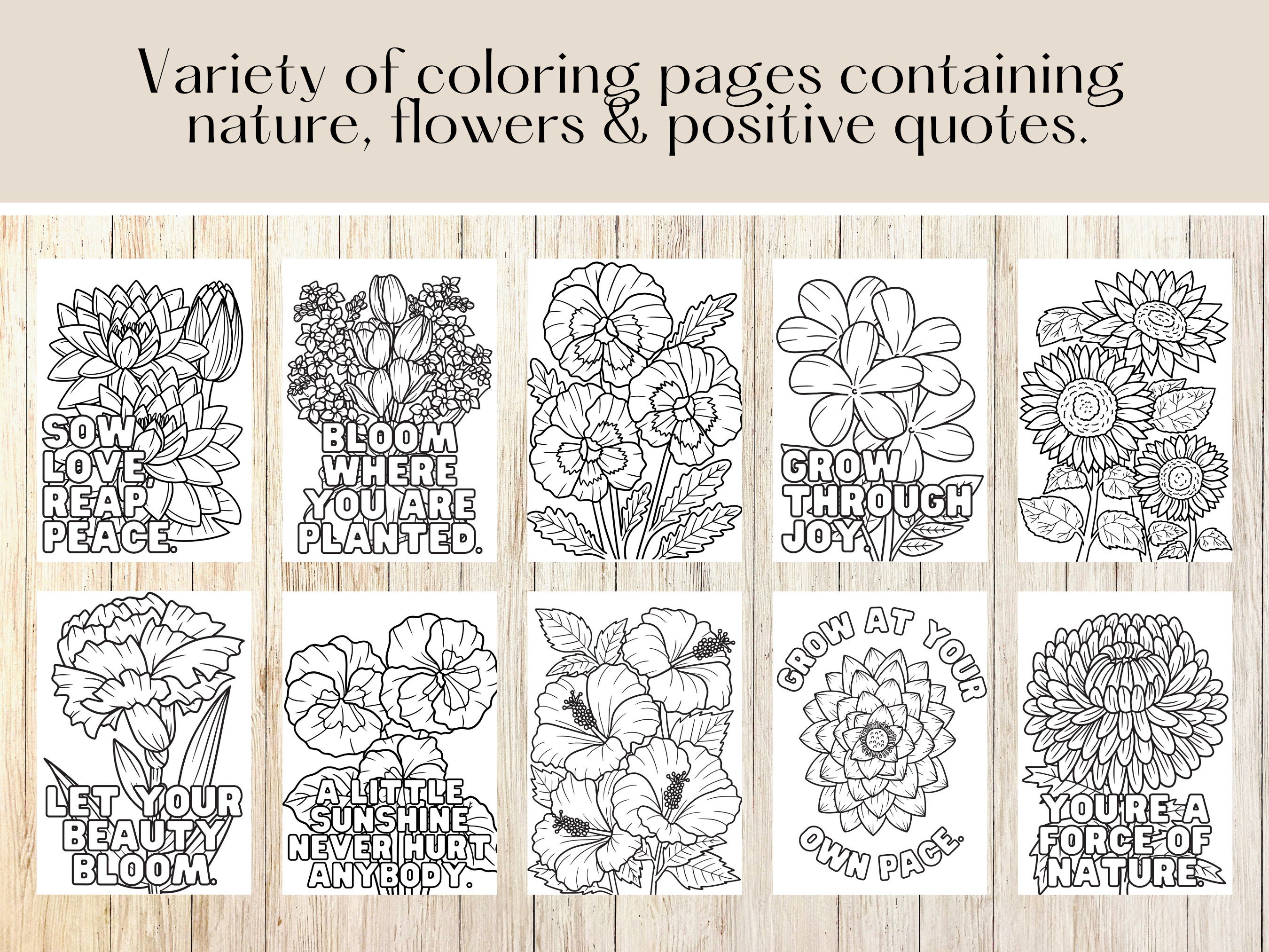 Nature & Positive Quotes Coloring Pages Pdf Printable, Coloring Book ...
