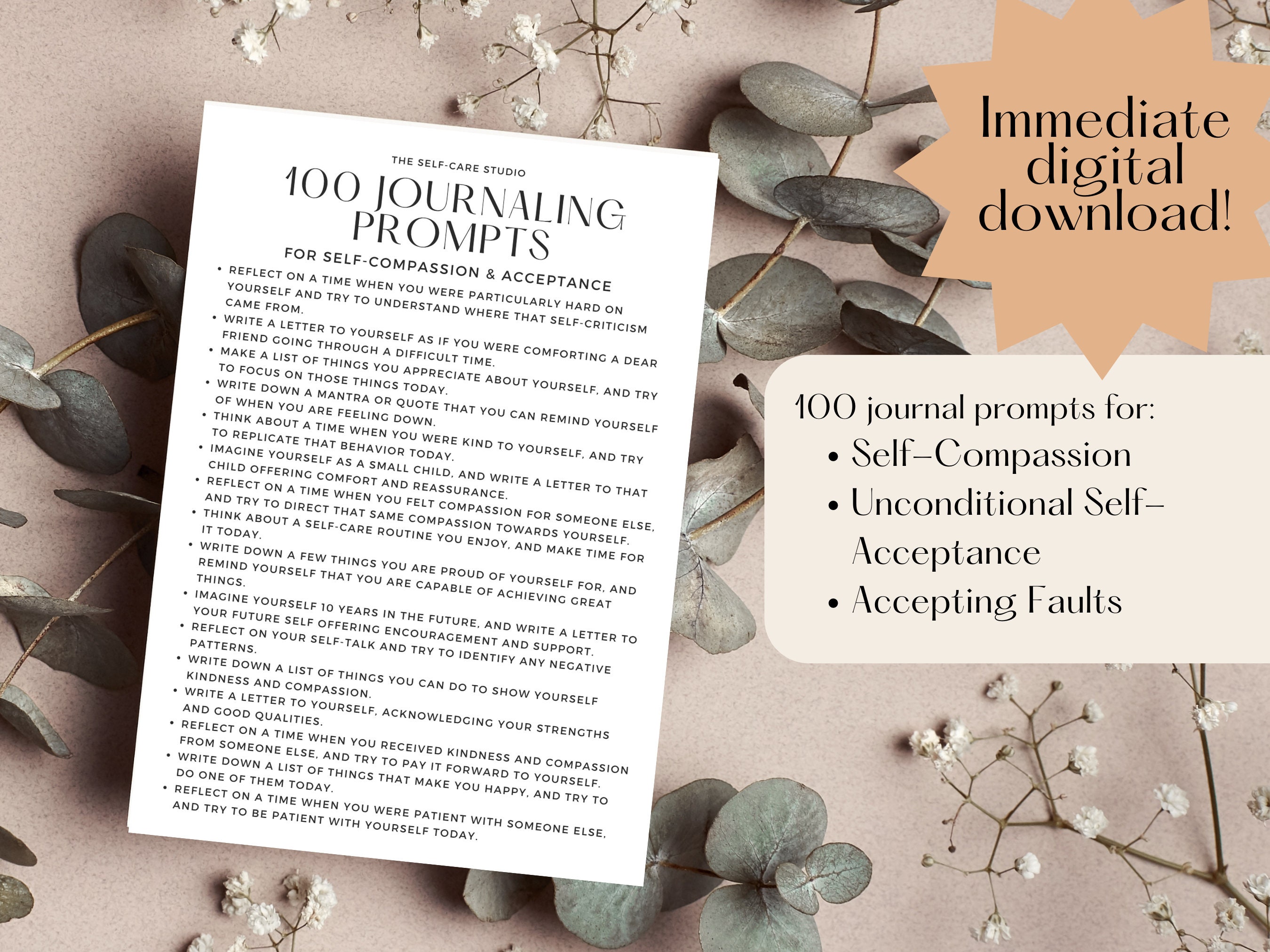 100 Journal Prompts for Self-compassion and Self-acceptance / Mental ...
