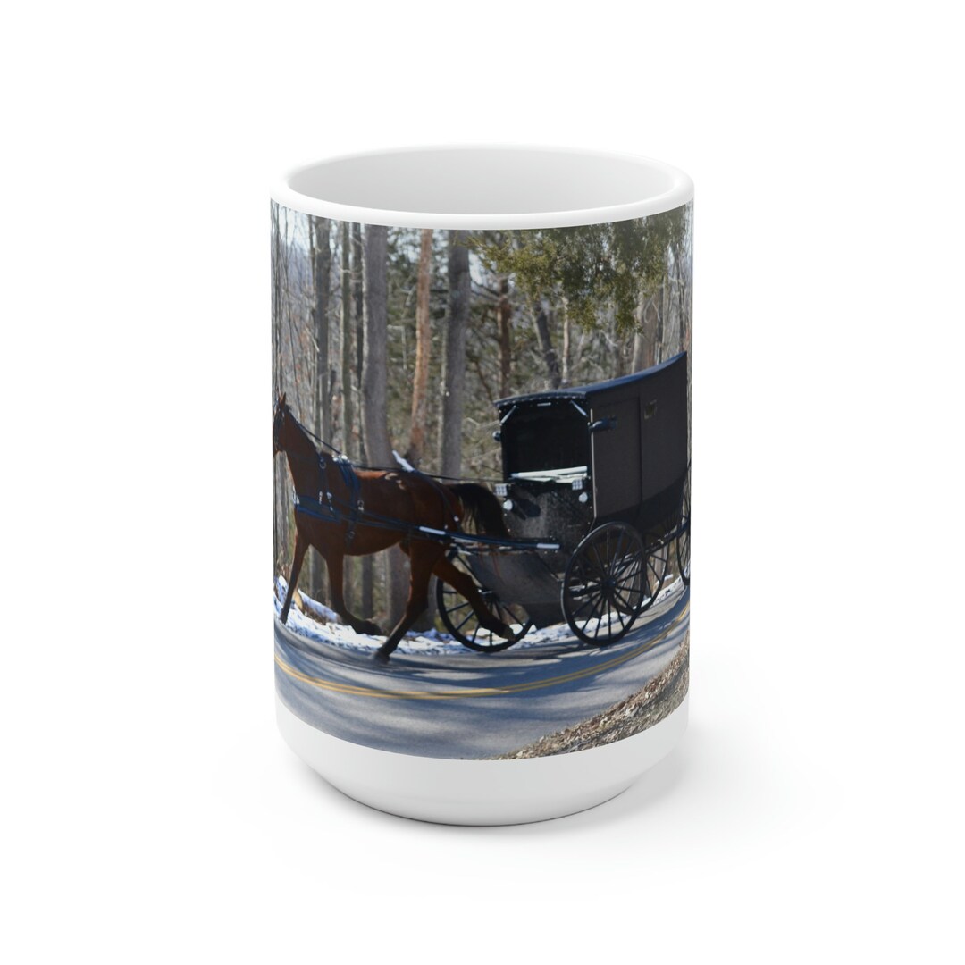 Amish Horse and Buggy Mug, "traveling by the Woods", Collectible ...