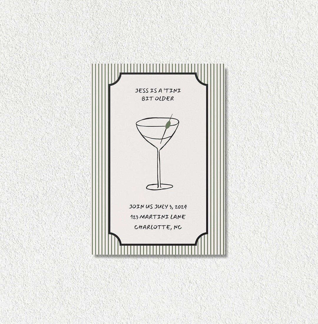 Martini Birthday Invitation Hand Drawn Party Invite Template Trendy ...