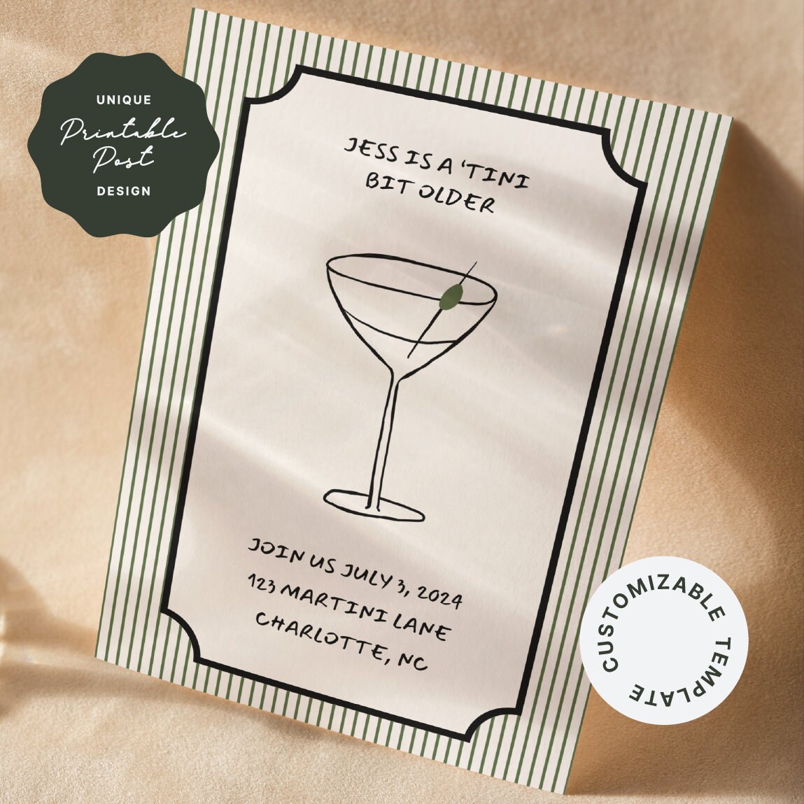 Martini Birthday Invitation | Hand Drawn Party Invite Template | Trendy ...