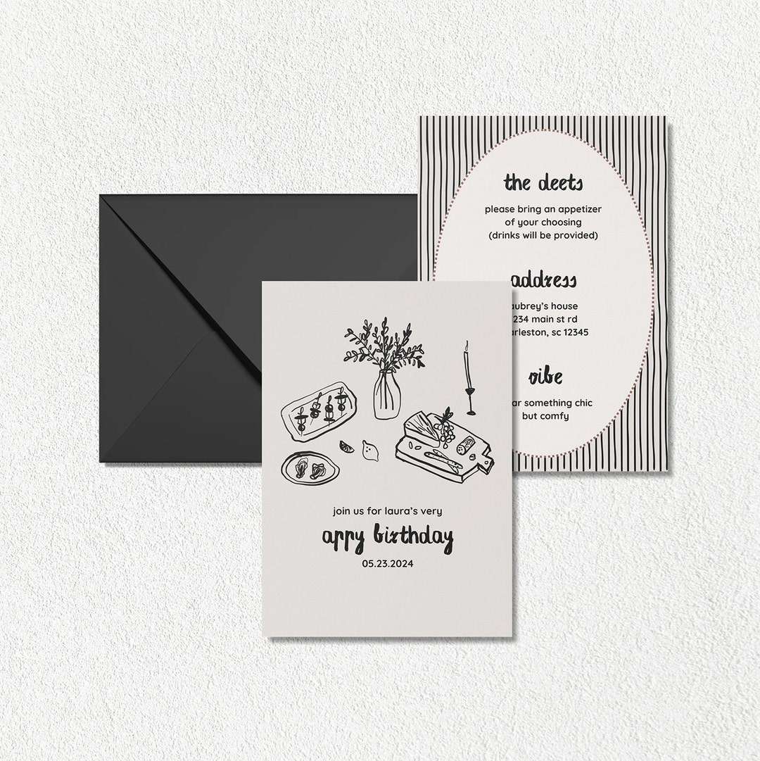 Appy Birthday Invitation Hand Drawn Party Invite Template Trendy ...