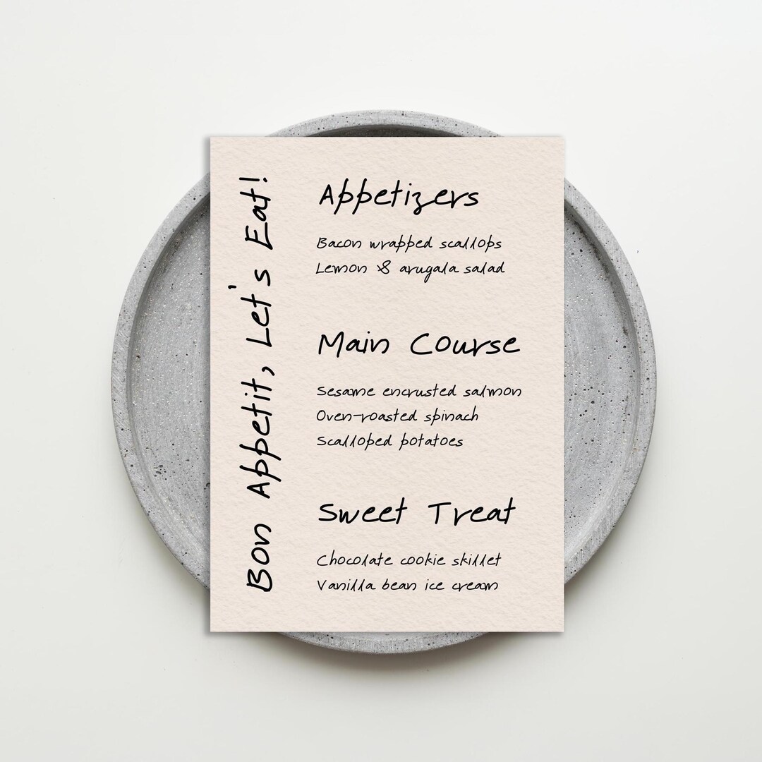 Minimalist Dinner Party Menu Template | Hand Drawn Effect | Minimalist ...