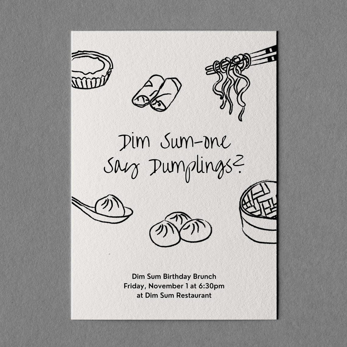 Dim Sum Birthday Party Invitation Template | Hand Drawn Illustrations ...