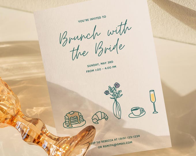 Brunch With the Bride Hand Drawn Invitation and Matching Name Cards ...