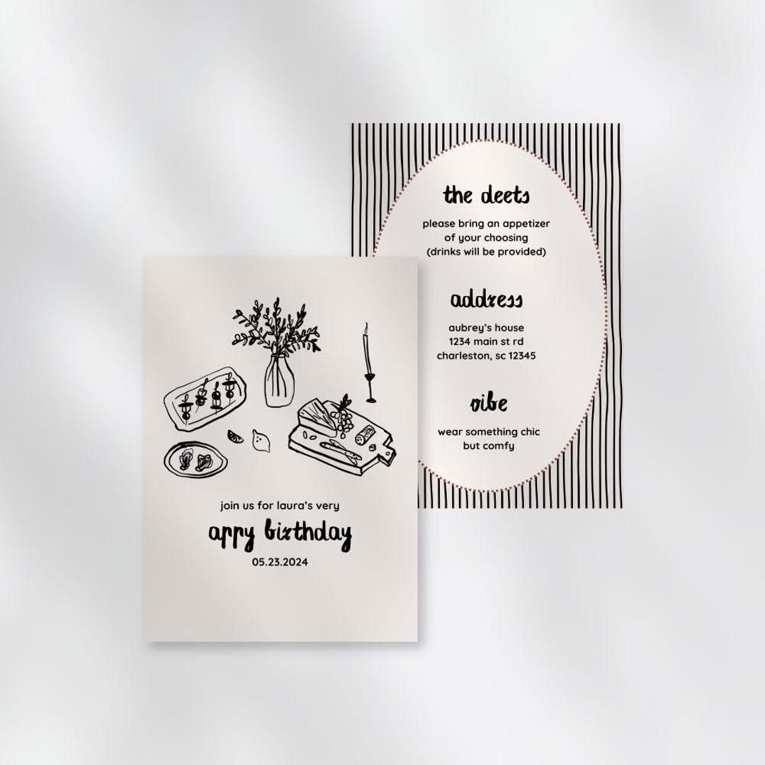 Appy Birthday Invitation | Hand Drawn Party Invite Template | Trendy ...