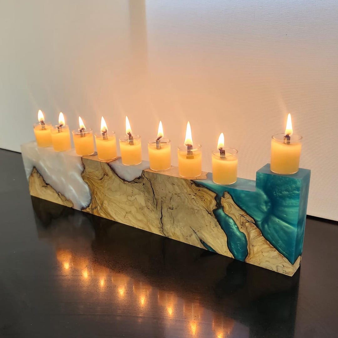 Epoxy Olive Wood Hanukkah Menorah: Modern Jewish Decor Hanukiah - Etsy