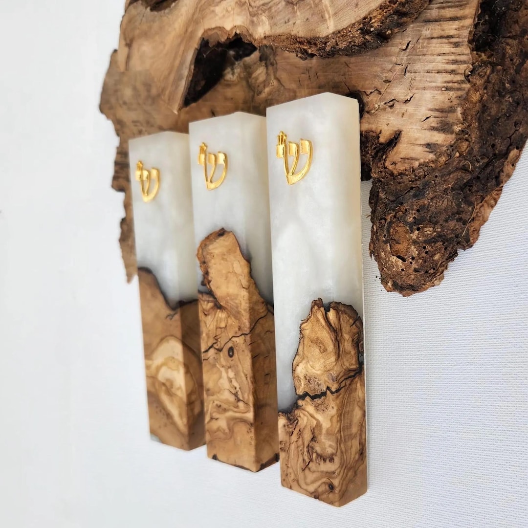 Handmade Israeli Olive Wood Epoxy Resin Mezuzah Case: Judaica Jewish ...