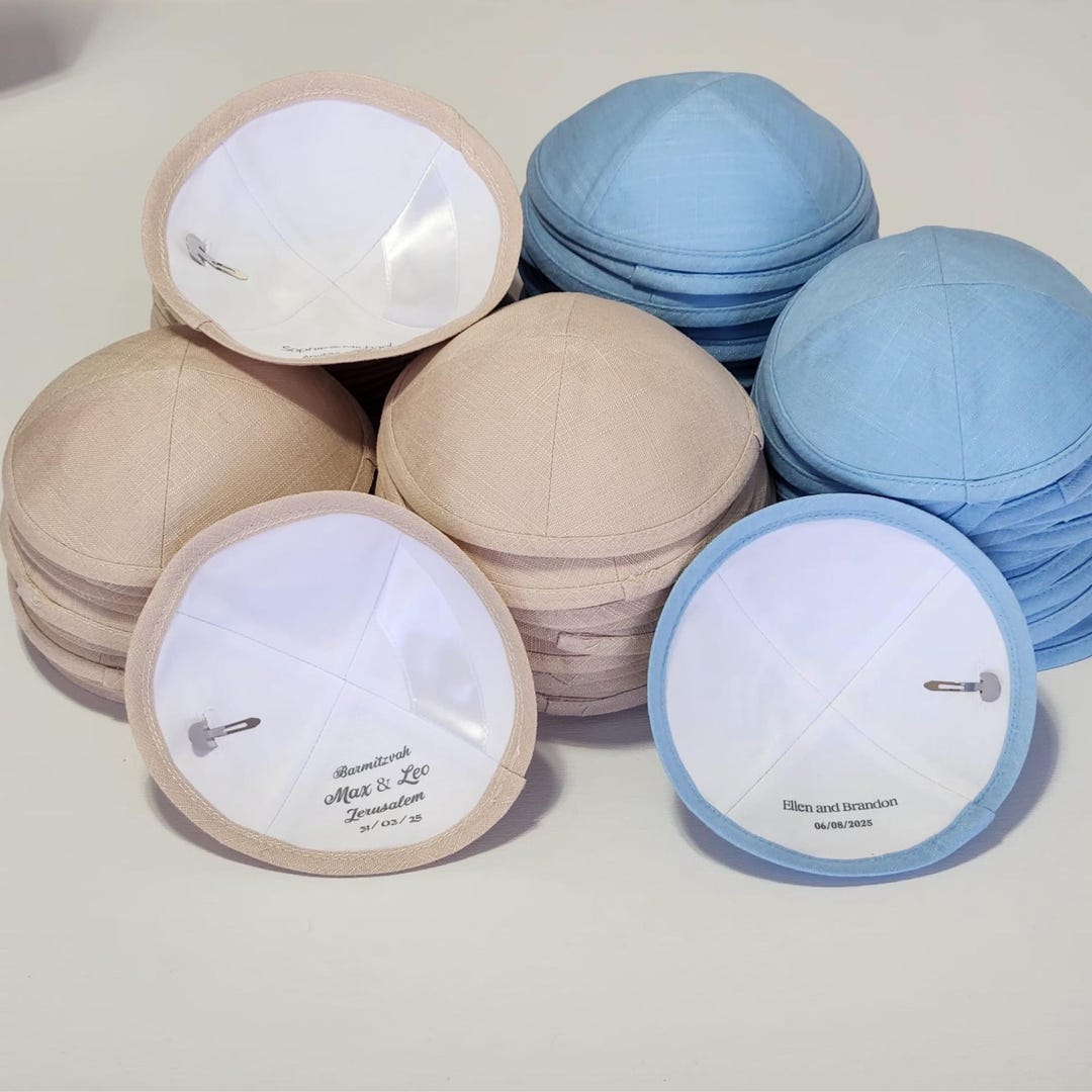 Personalized Linen Kippot: Wedding Bar Mitzvah Yarmulke With Clips - Etsy