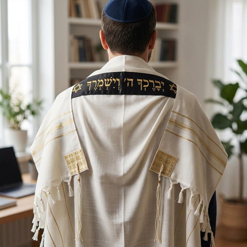 Handmade Jewish Prayer Shawl: Gold Stripe Tallit From Israel With Black ...