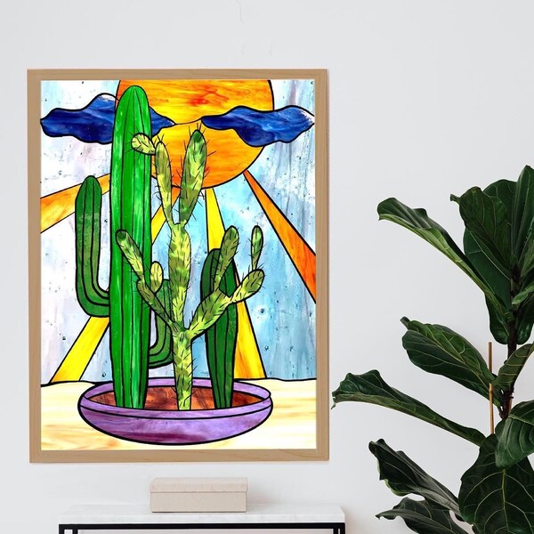 Stained Glass Cactus Template - Etsy