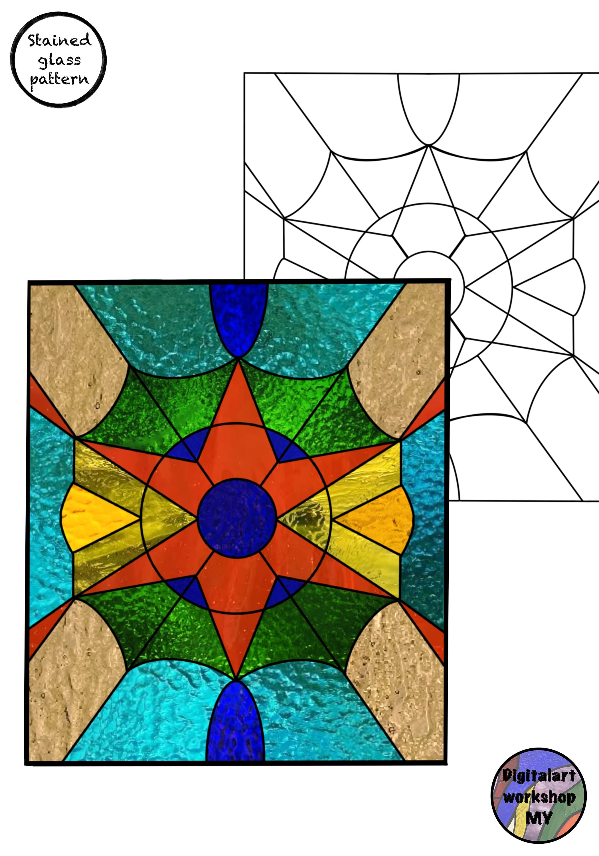 Downloadable Stained Glass Star Pattern, Geometric Star Sun Catcher ...