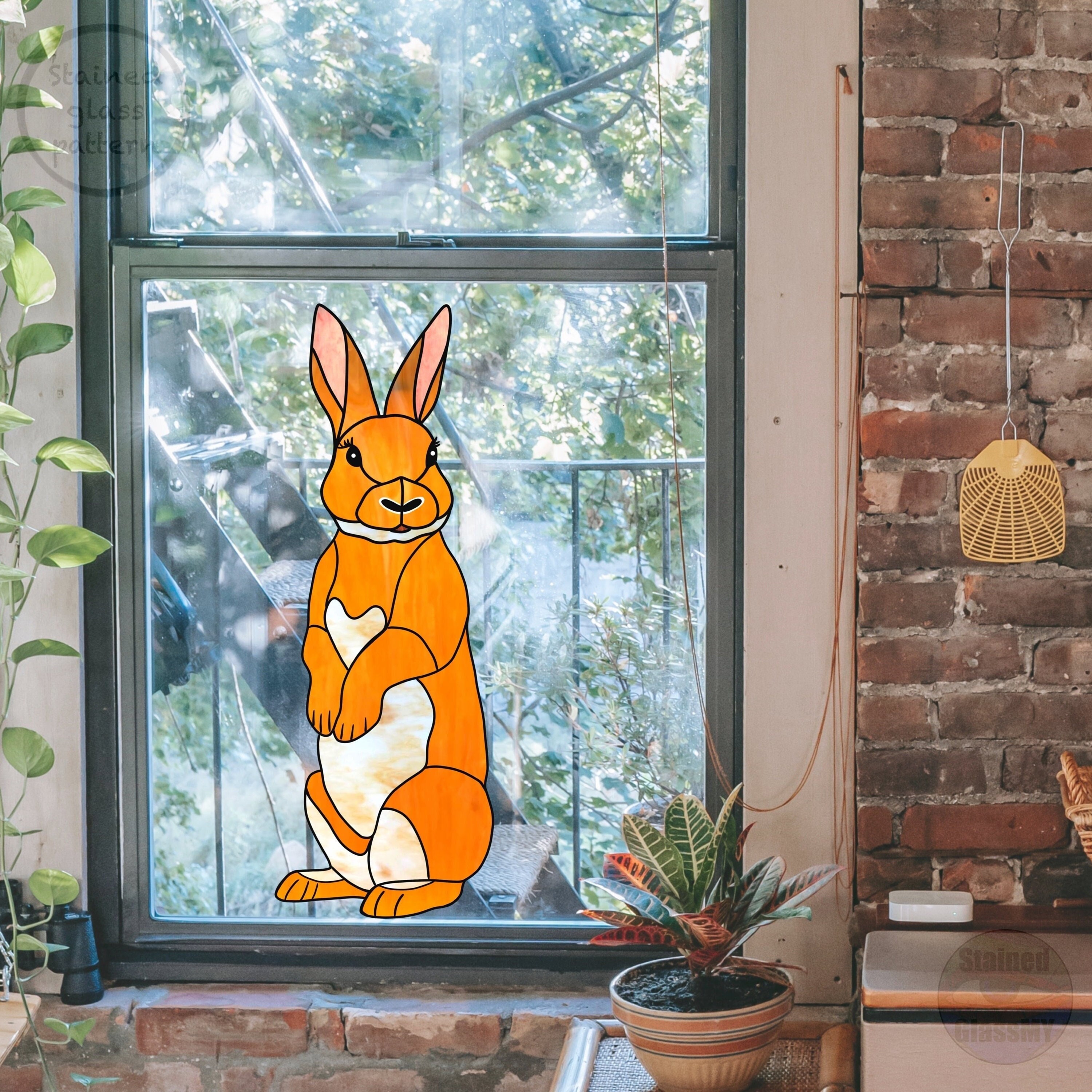 Stained Glass Sun Catcher Rabbit Pattern, Glass Art Rabbit Template ...