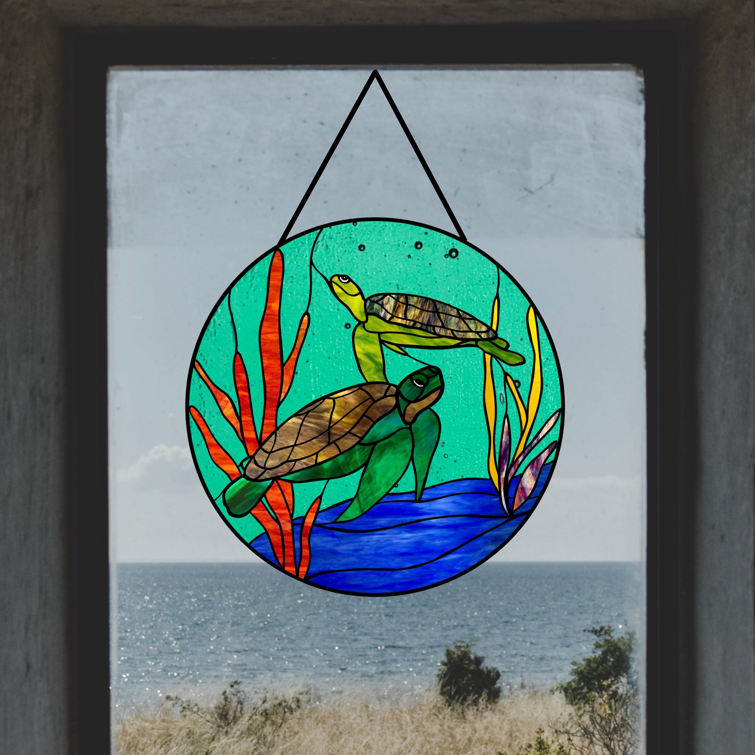Stained Glass Water Turtle Pattern Sun Catcher Turtle Panel Turtle Glass Art Template Water