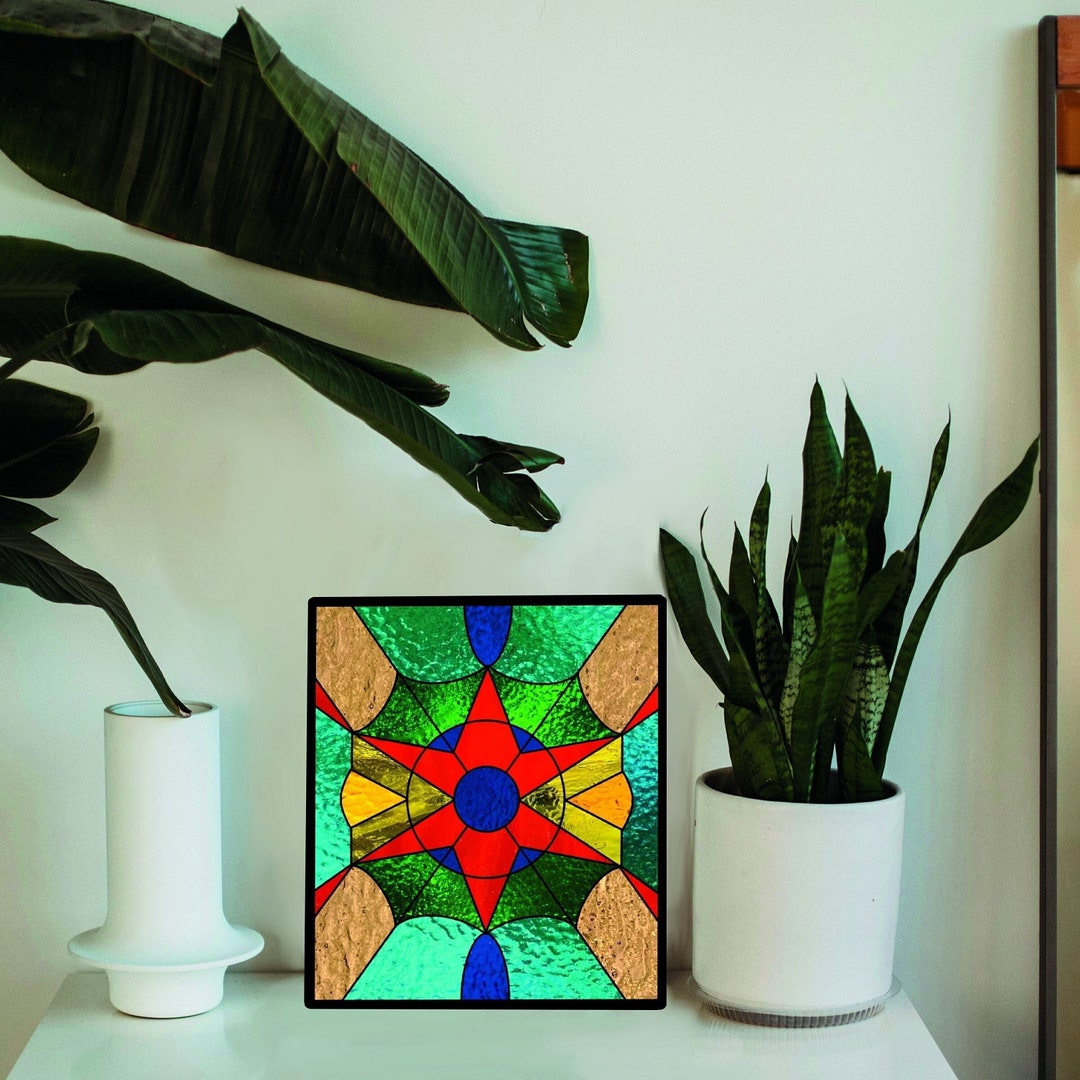 Downloadable Stained Glass Star Pattern, Geometric Star Sun Catcher ...