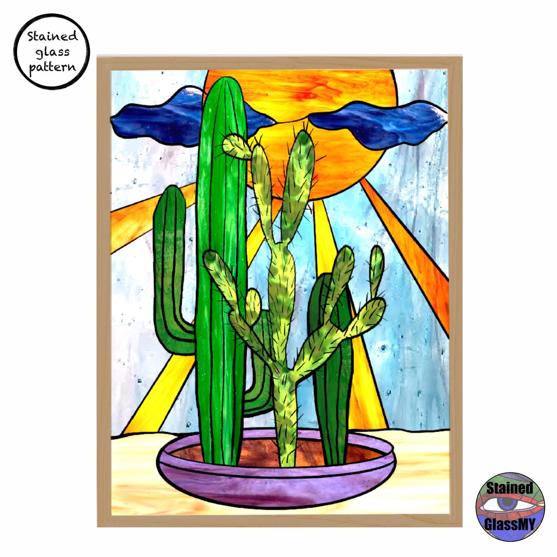 Stained Glass Sun Catcher Cactus Pattern, Cactus Template for Glass Art ...