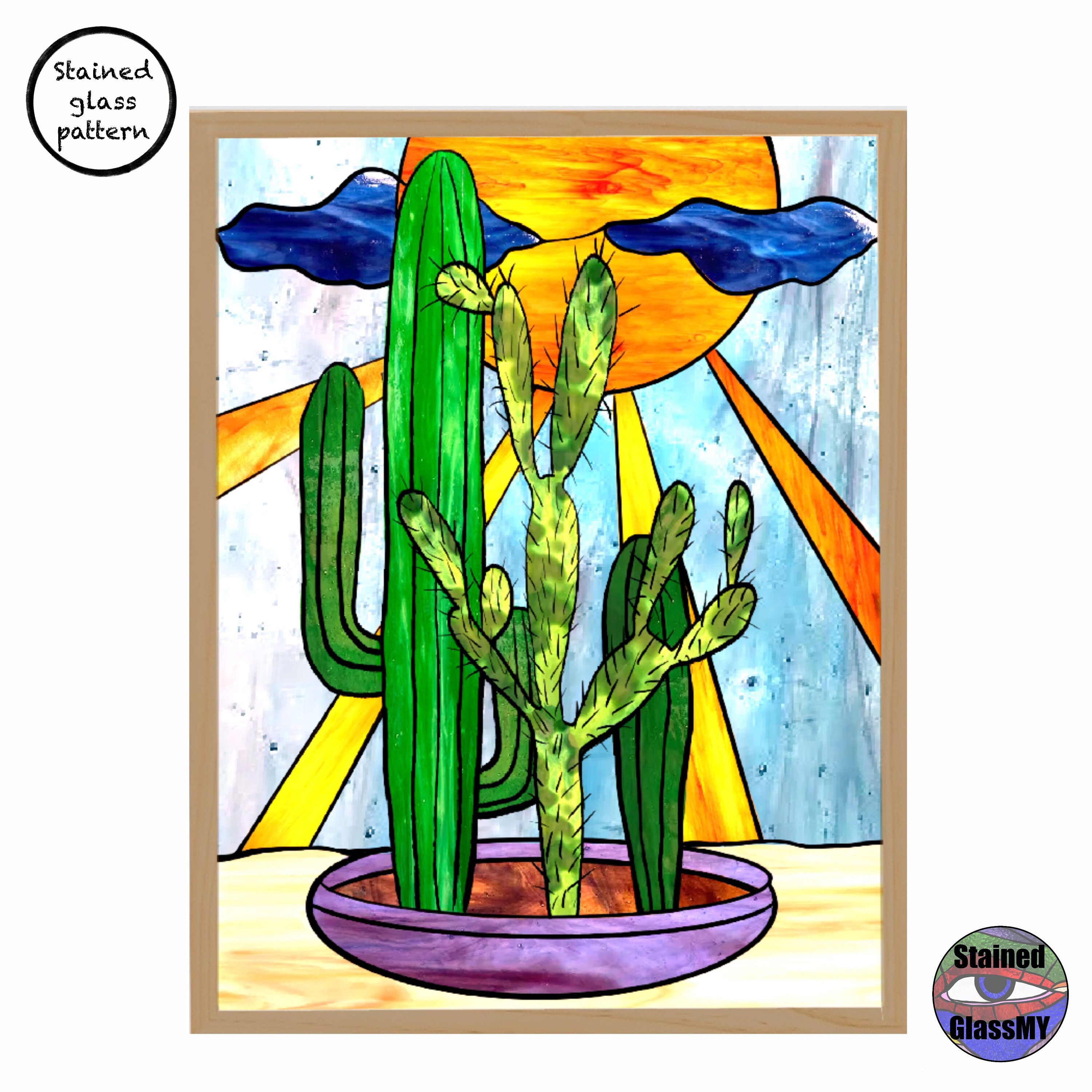 Stained Glass Sun Catcher Cactus Pattern, Cactus Template for Glass Art ...