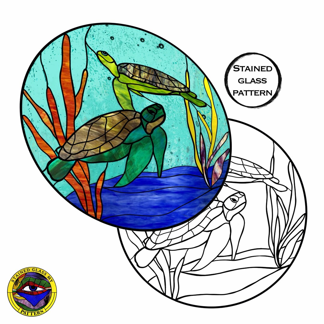 Stained Glass Turtle Pattern: Suncatcher Panel Template (PDF Download ...
