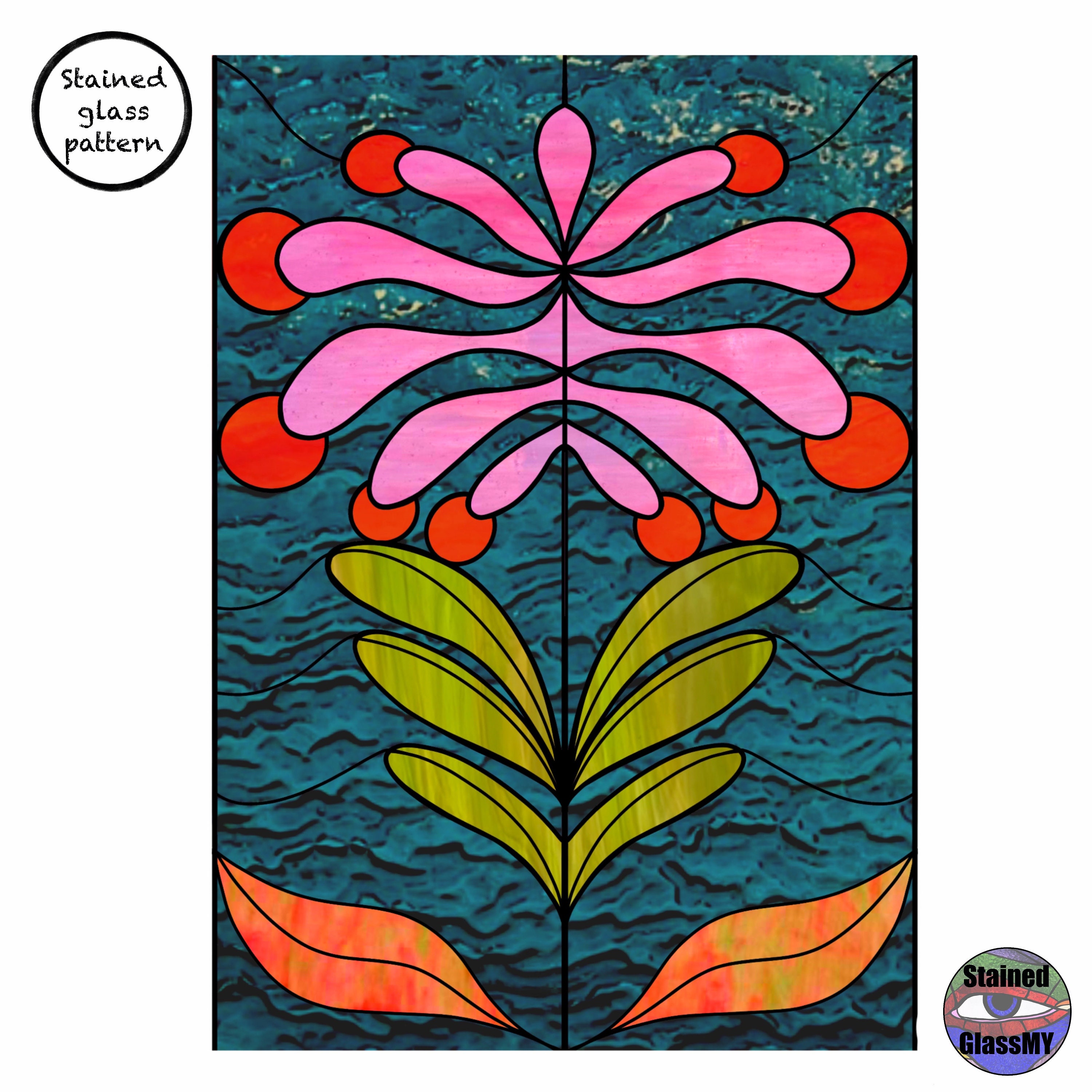 Stained Glass Color Flower Pattern, Sun Catcher Plant Template, Flower ...