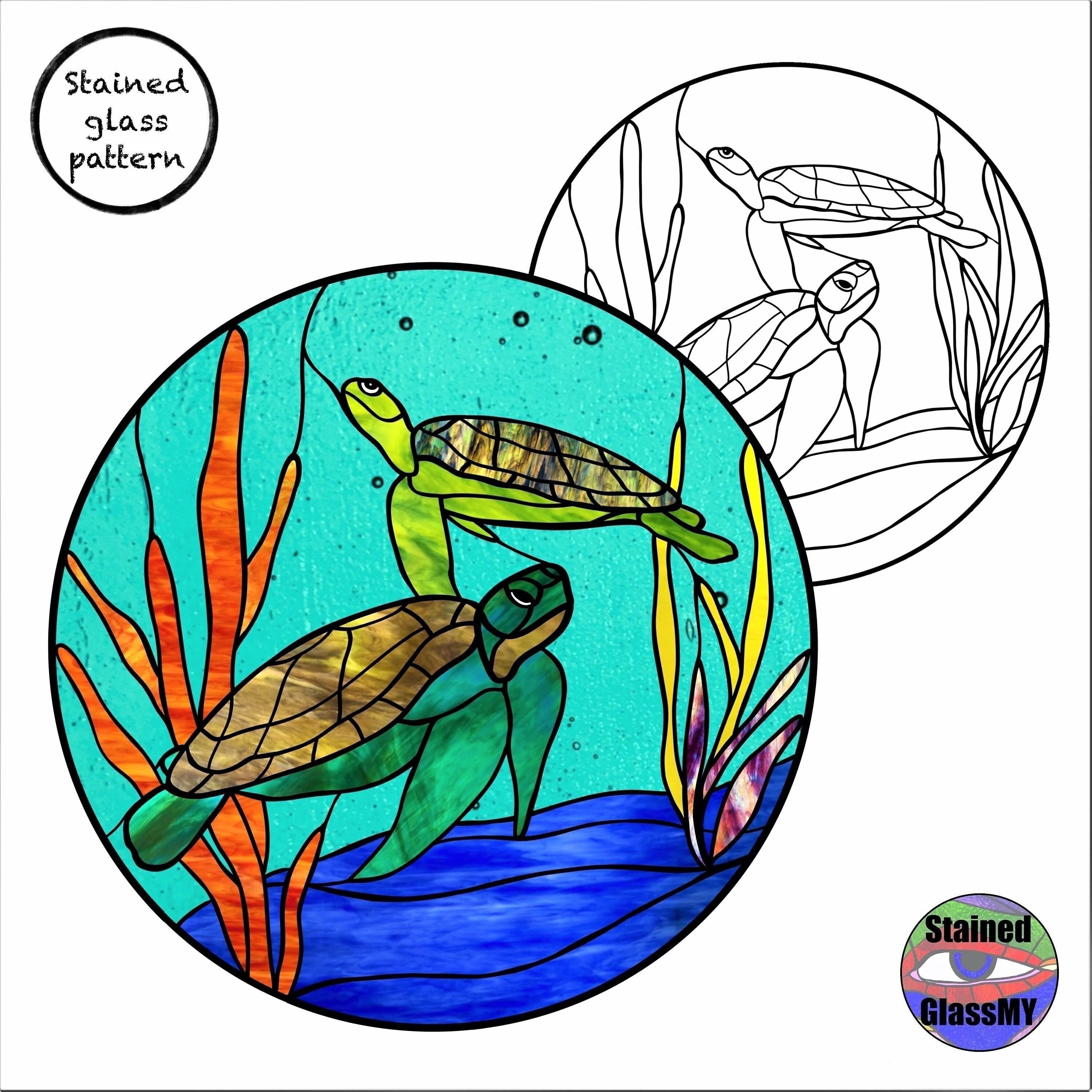 Stained Glass Water Turtle Pattern, Sun Catcher Turtle Panel, Turtle ...