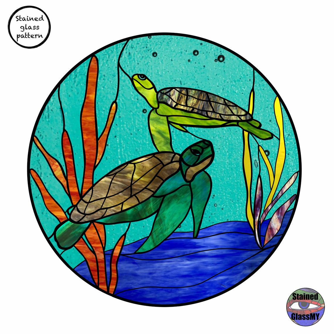 Stained Glass Water Turtle Pattern, Sun Catcher Turtle Panel, Turtle ...