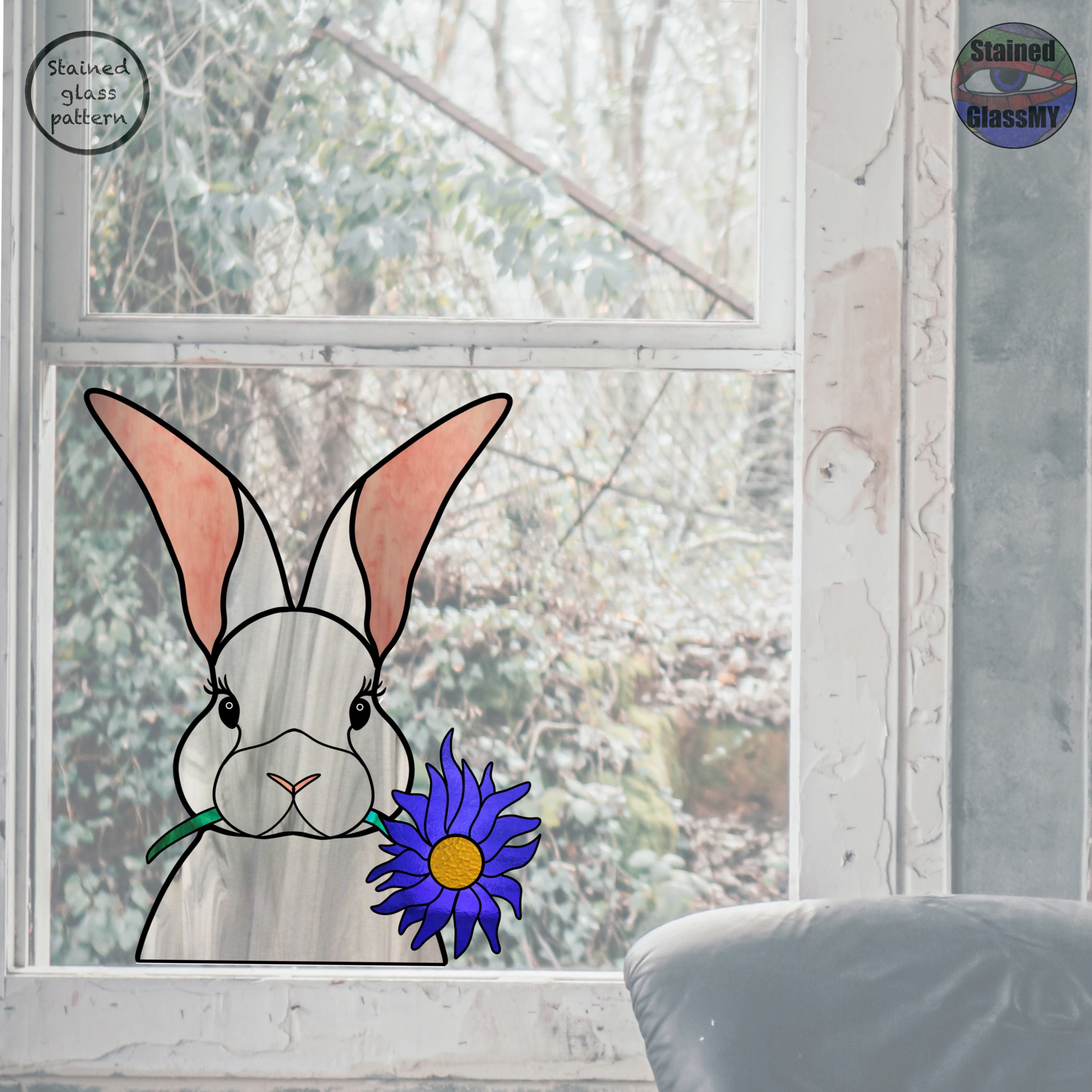 Stained Glass Sun Catcher Rabbit Pattern, Glass Art Rabbit Template ...