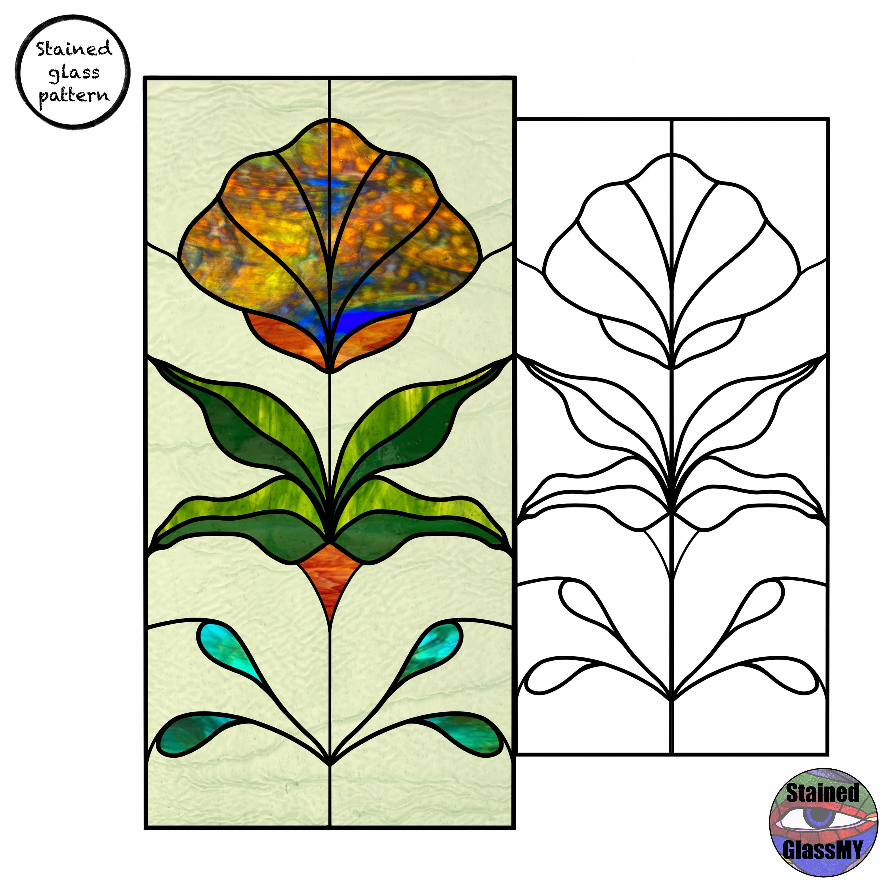 Floral Pattern for Stained Glass, Plant Design for Sun Catcher ...