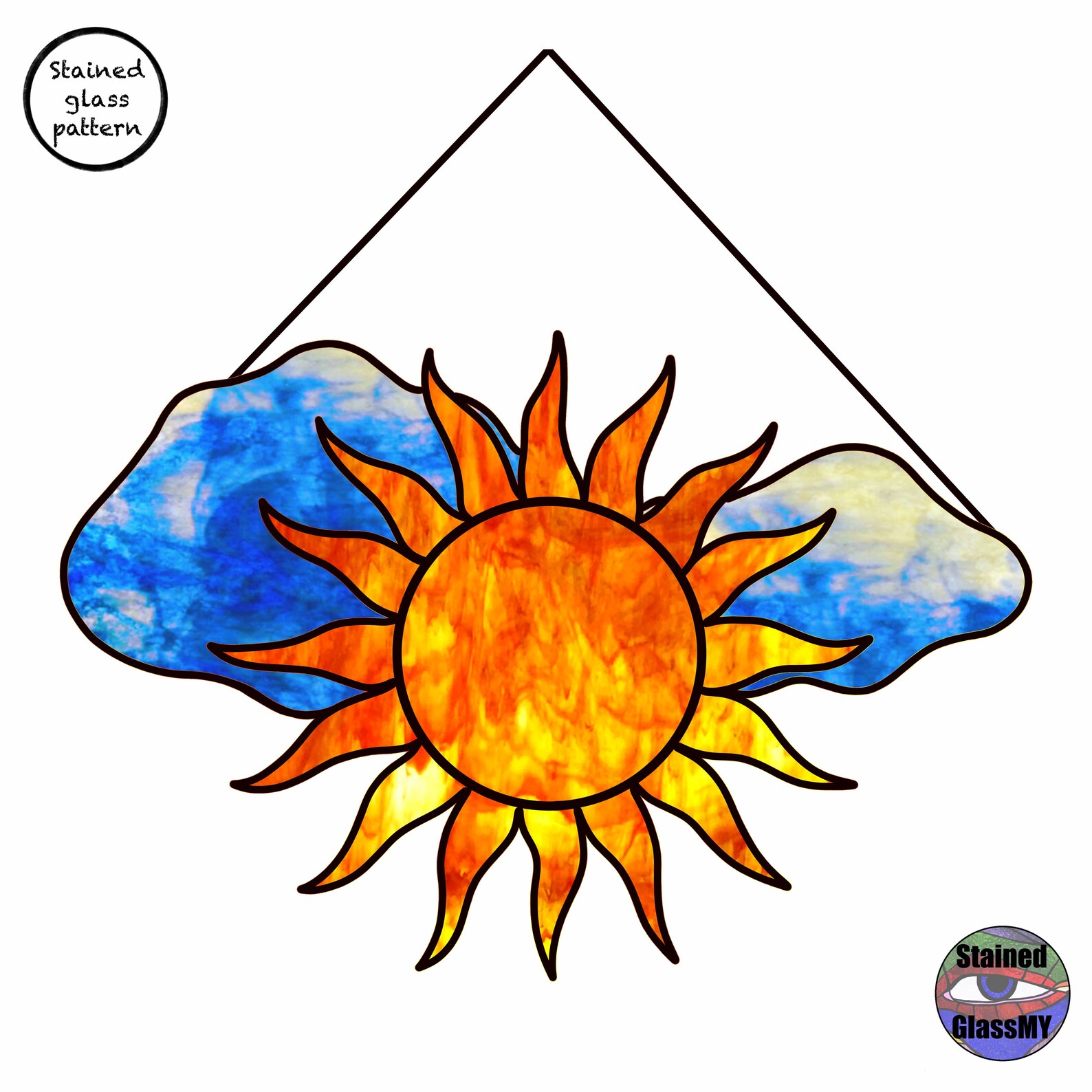 Set Stained Glass Pattern, Sun and Cloud Colored Glass Pattern, Moon ...