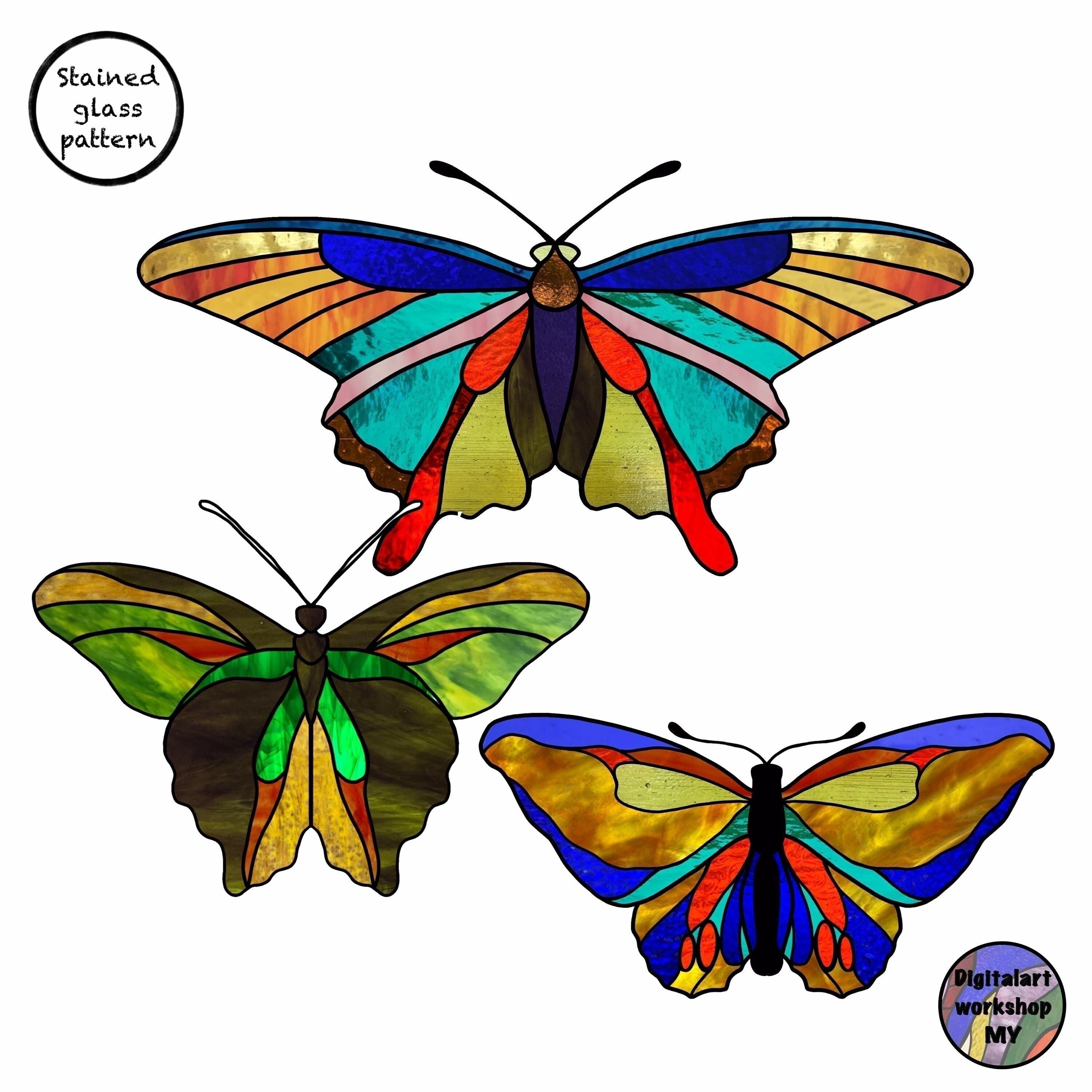 Pattern, Stained Glass Sun Catcher Butterfly Template, Instant Download ...