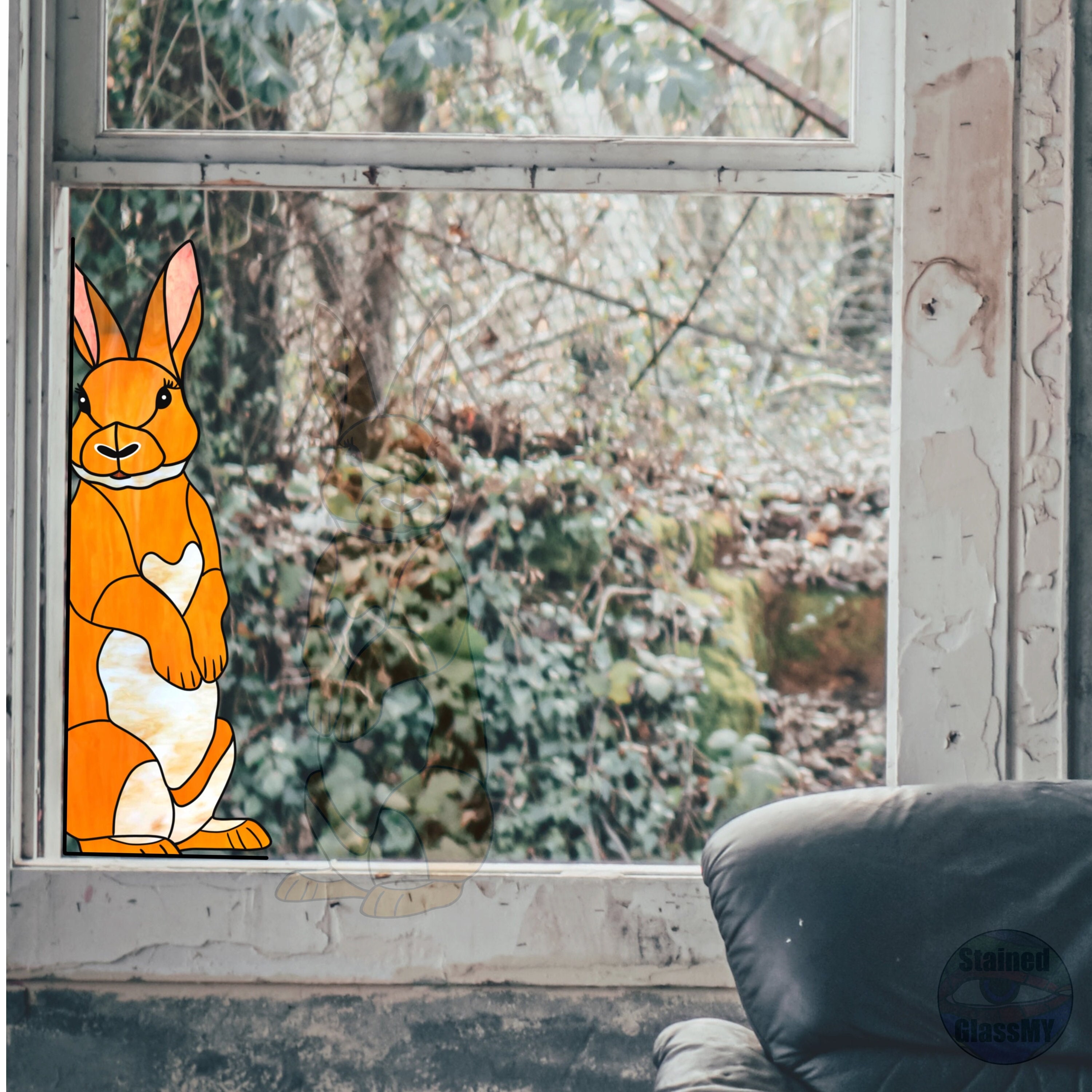 Stained Glass Sun Catcher Rabbit Pattern, Glass Art Rabbit Template ...