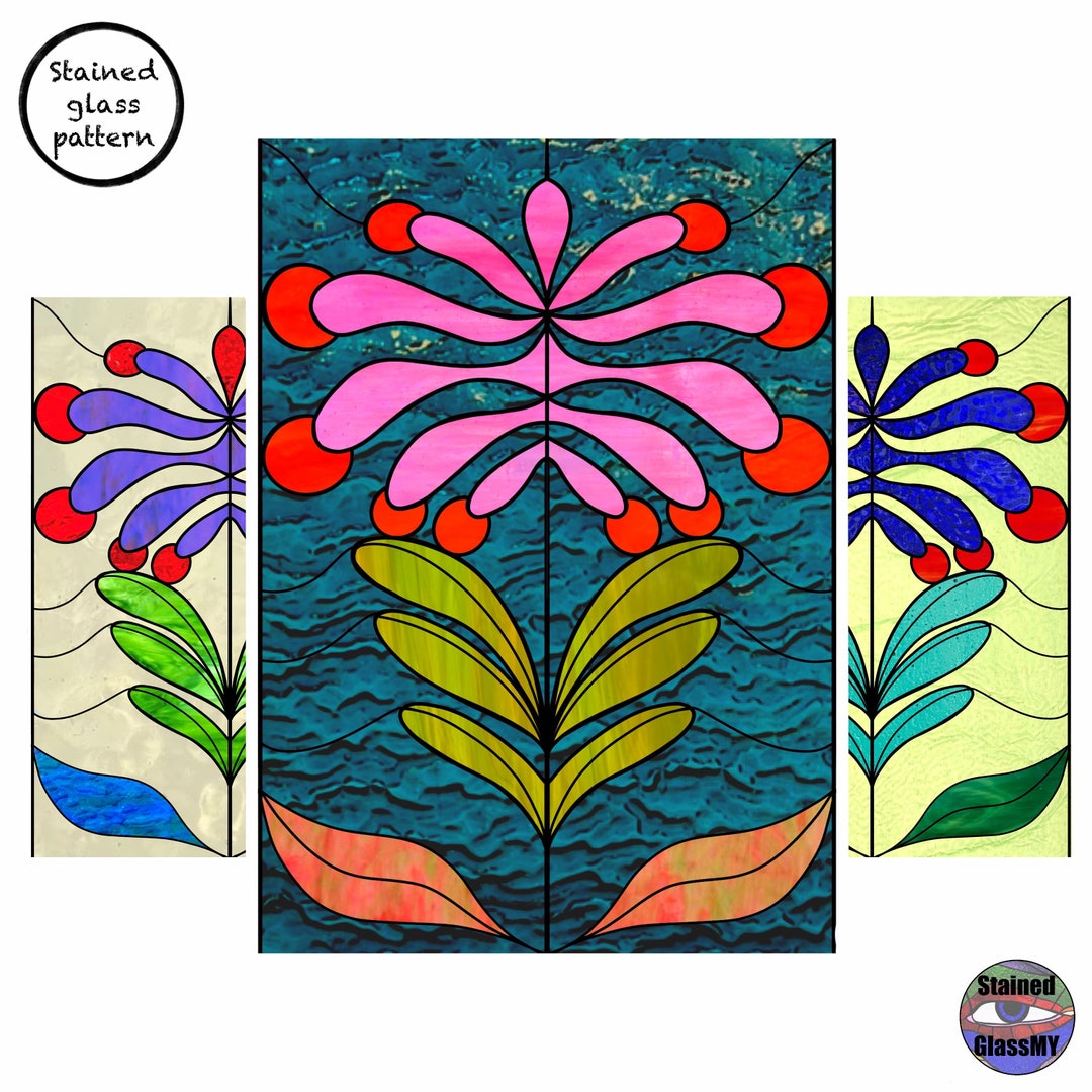 Stained Glass Color Flower Pattern, Sun Catcher Plant Template, Flower ...