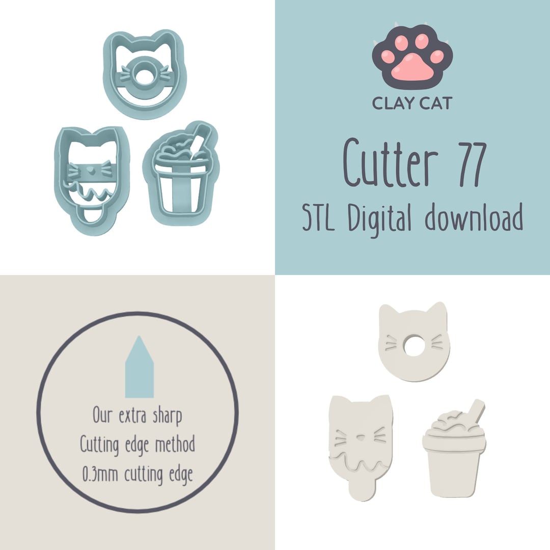 Cutter 77 | Cute Summer Cat Studs | Polymer Clay Cutters | Digital File ...
