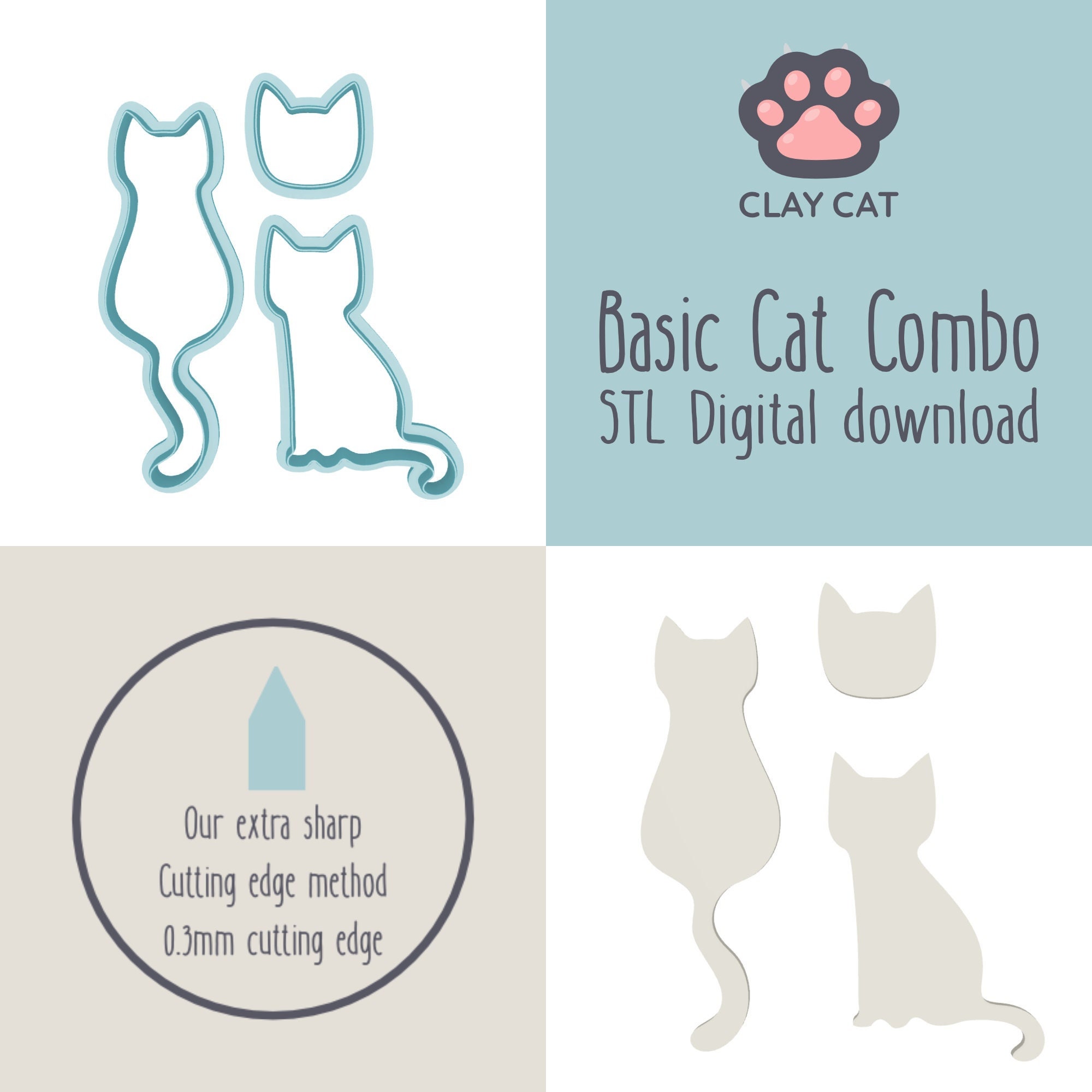 Basic Cat Combo Set | Basic Cat Cutters | Cat Keychain Cutters ...