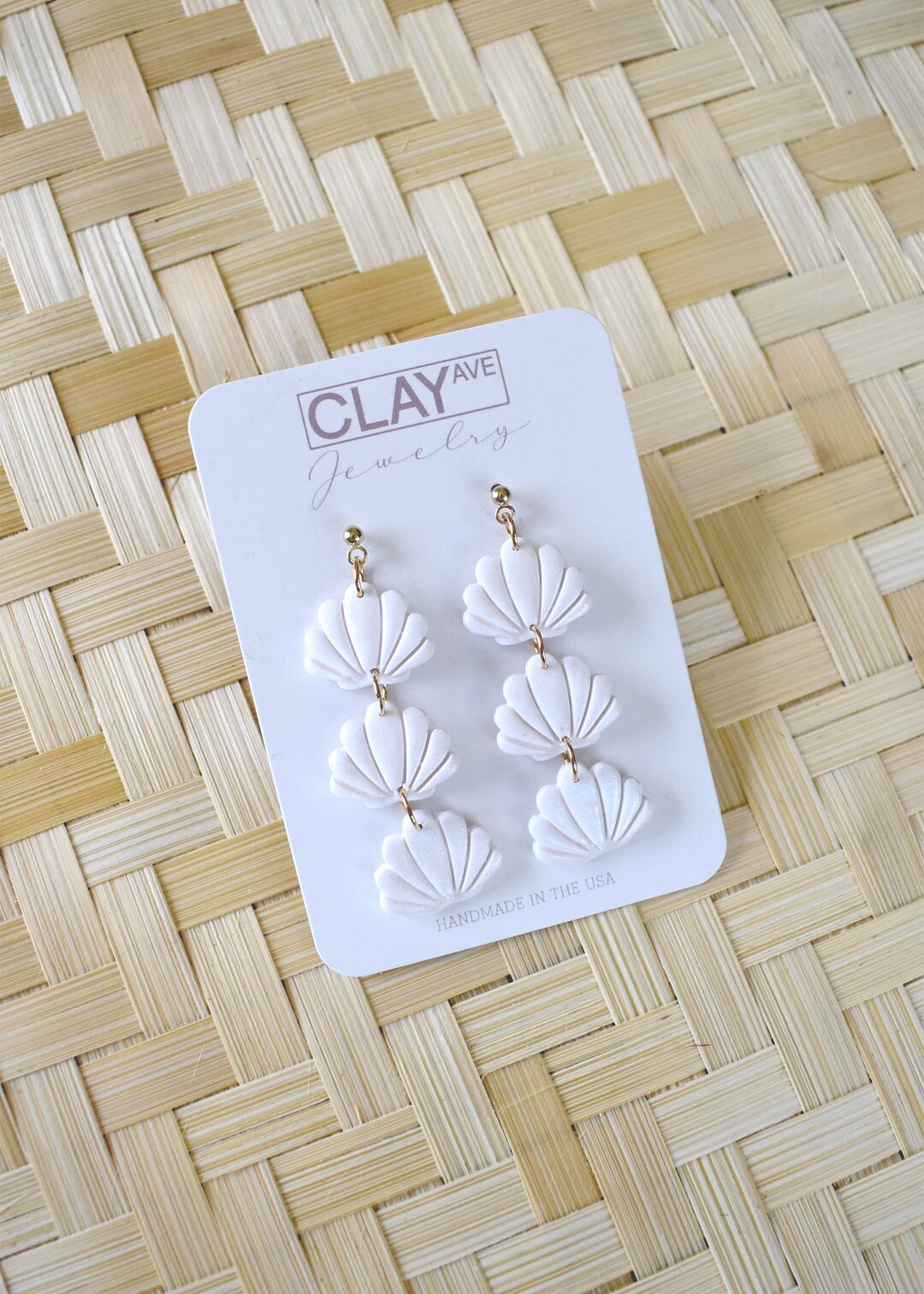 White Seashell Chain Polymer Clay Earrings Hypoallergenic Handmade ...