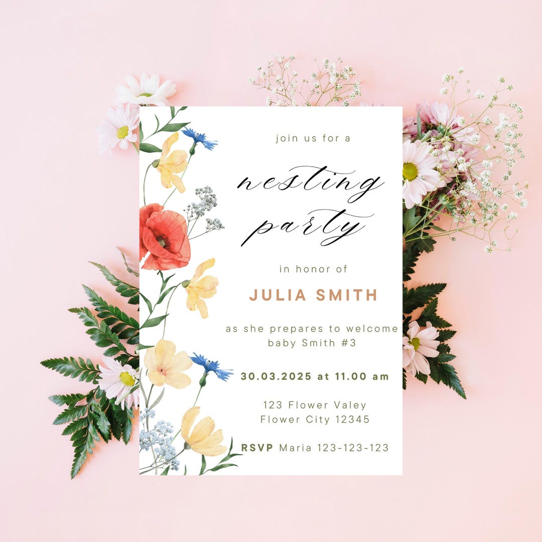 Editable Floral Nesting Party Invitation - 5x7in Digital Template, DIY ...