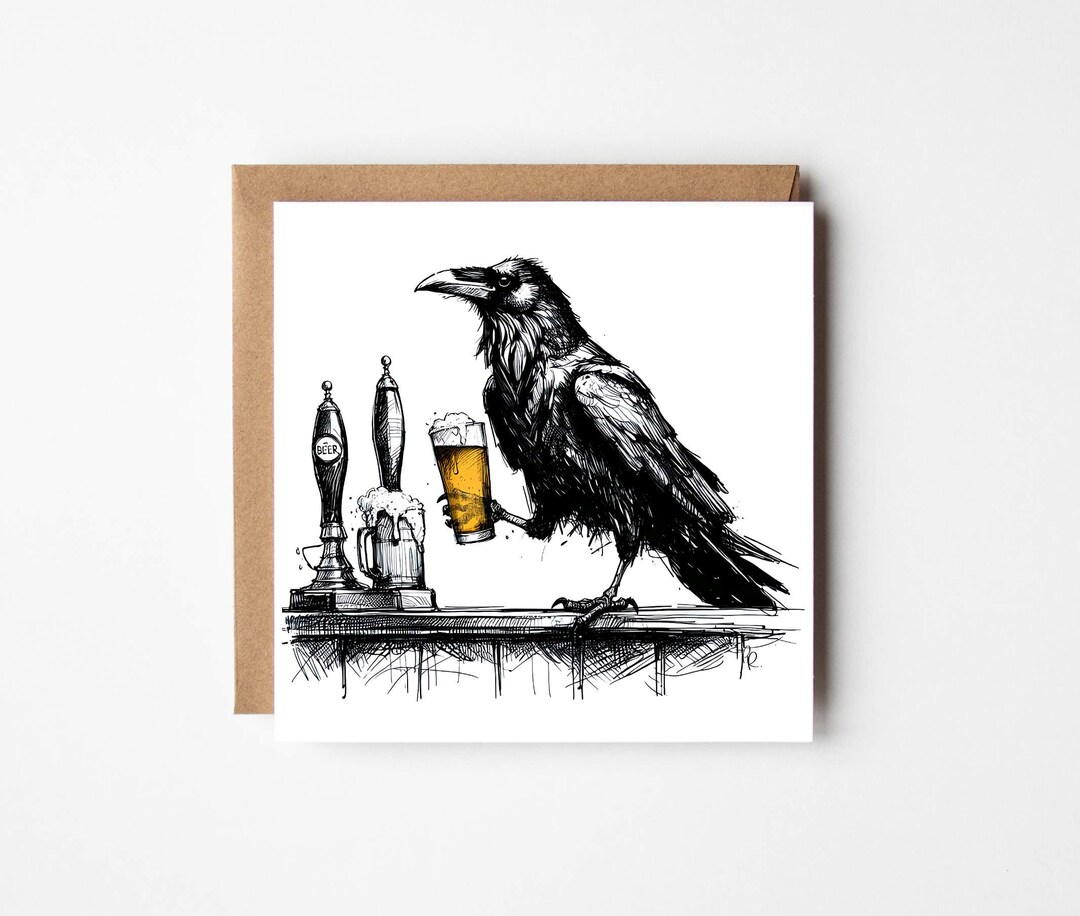 Raven Birthday Card | Funny Beer Lover Greetings Card - Etsy